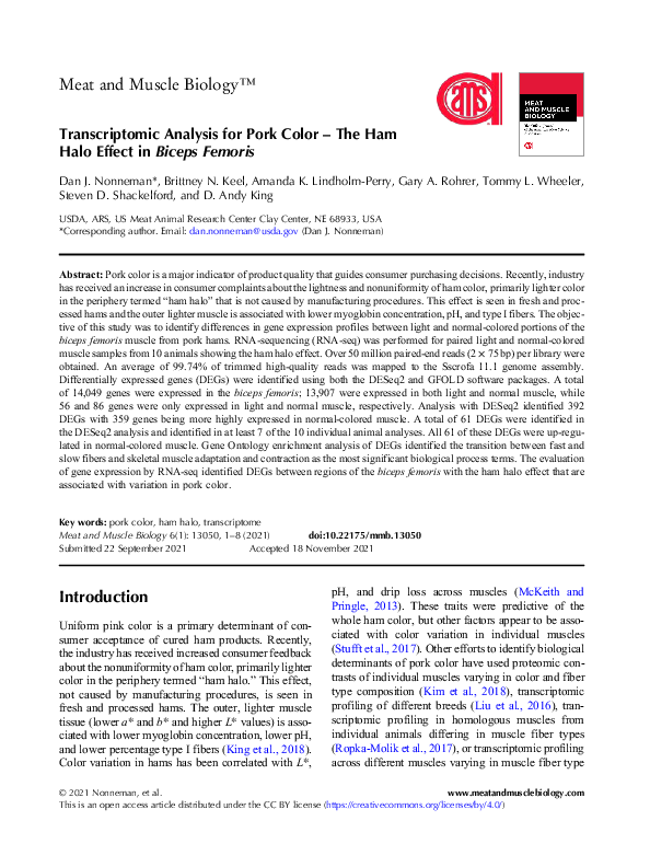 Pdf Transcriptomic Analysis For Pork Color—the Ham Halo Effect In
