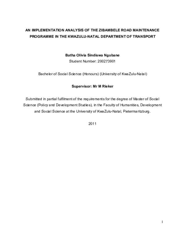 (PDF) An implementation analysis of the Zibambele Road Maintenance ...