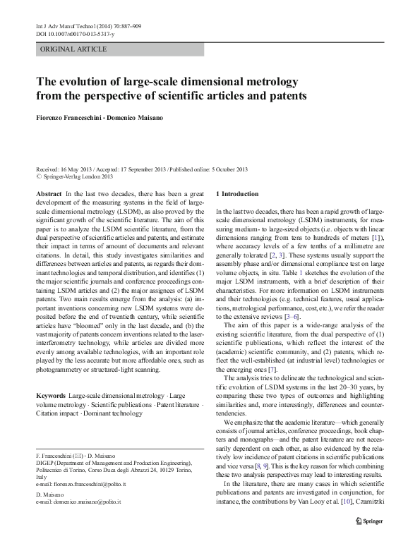 (PDF) The evolution of large-scale dimensional metrology from the ...