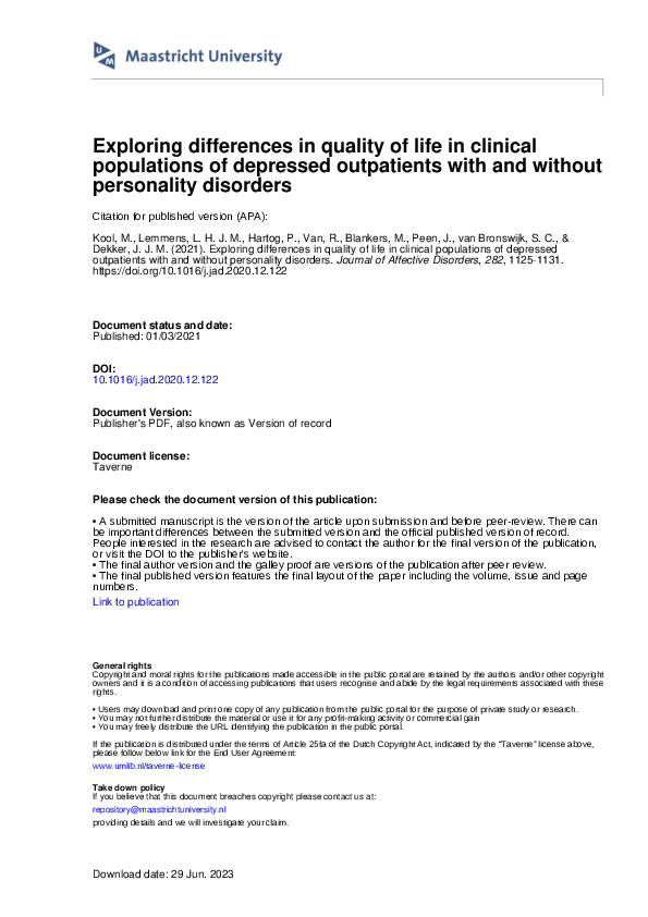 (PDF) Exploring differences in quality of life in clinical populations ...