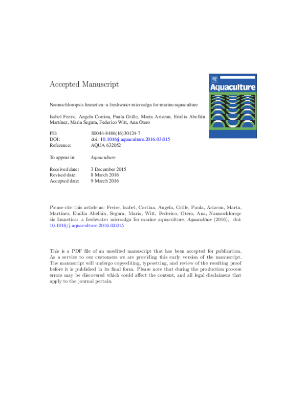 (PDF) Nannochloropsis limnetica: A freshwater microalga for marine ...