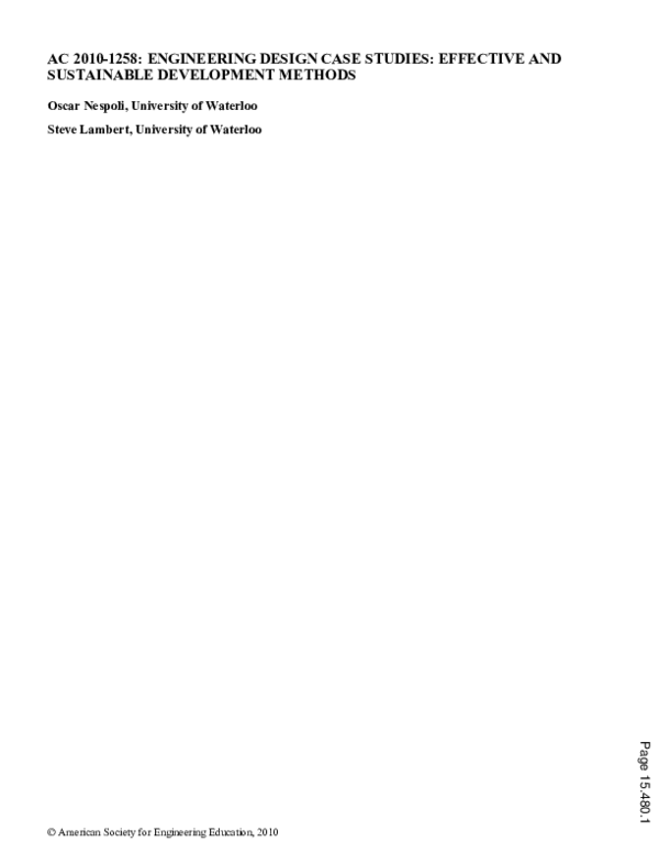 (PDF) Engineering Design Case Studies: Effective And Sustainable ...