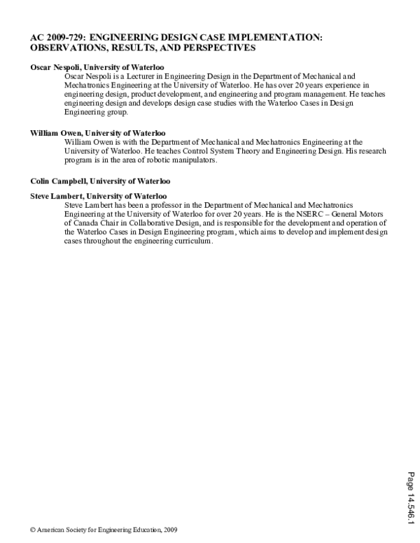 (PDF) Engineering Design Case Implementation: Observations, Results ...