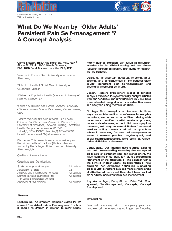 (PDF) What Do We Mean by “Older Adults' Persistent Pain Self-management ...