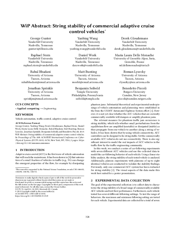 (PDF) String stability of commercial adaptive cruise control vehicles