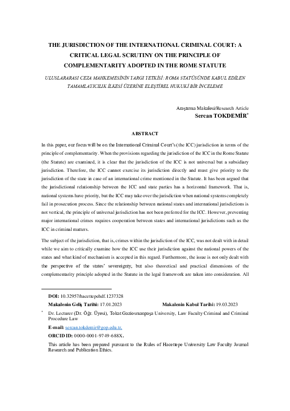 (PDF) THE JURISDICTION OF THE INTERNATIONAL CRIMINAL COURT: A CRITICAL ...