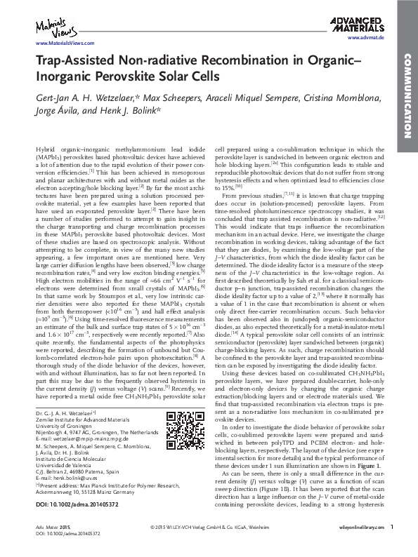 (PDF) Trap-Assisted Non-radiative Recombination in Organic-Inorganic ...