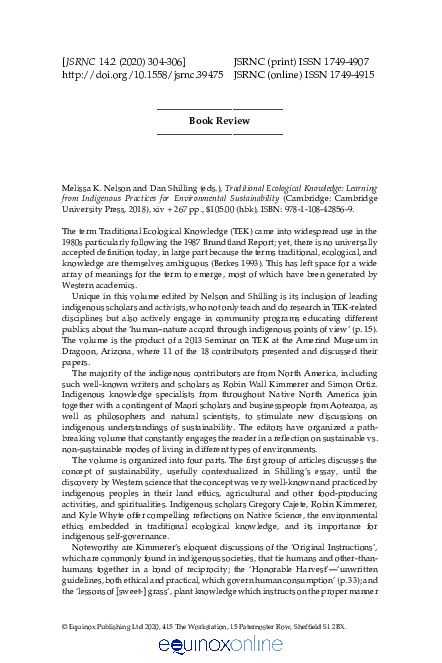 (PDF) Melissa K. Nelson and Dan Shilling (eds.), Traditional Ecological ...