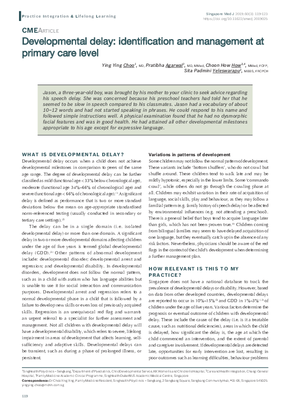 (PDF) Developmental delay: identification and management at primary care level