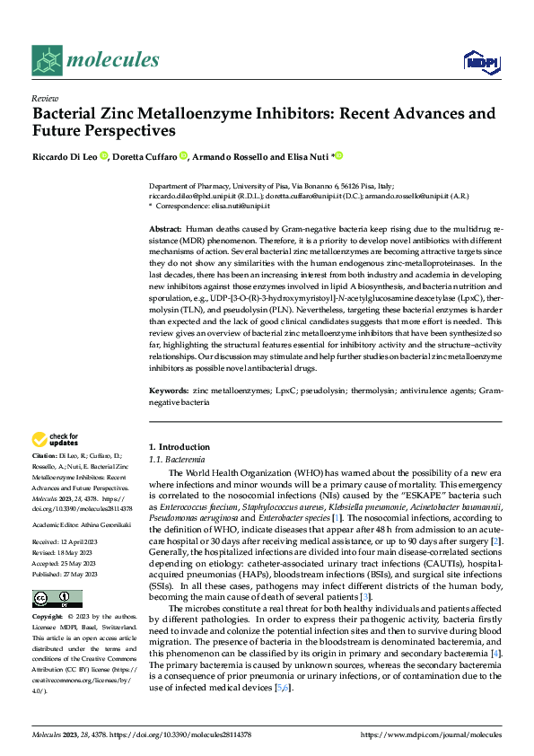 (PDF) Bacterial Zinc Metalloenzyme Inhibitors: Recent Advances and ...