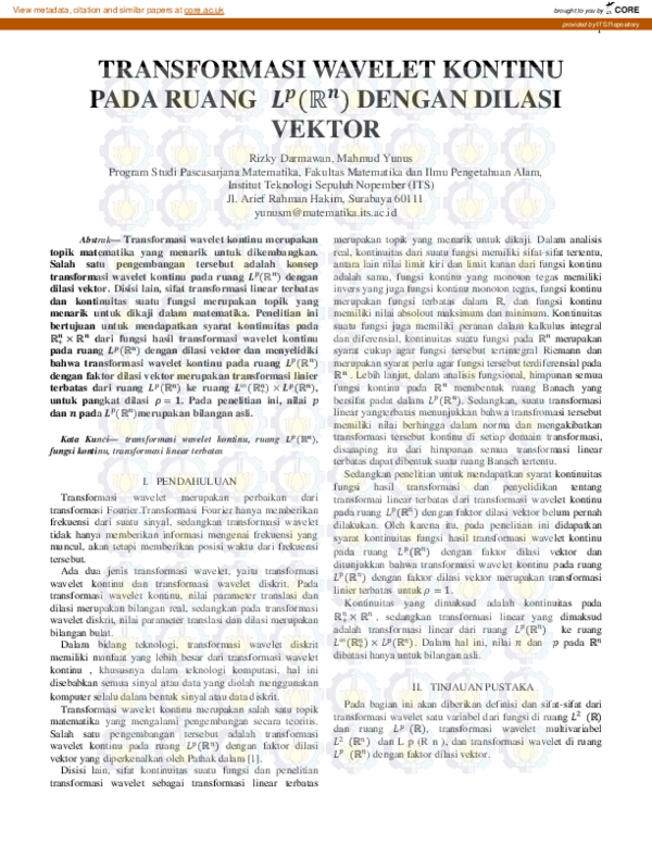 (PDF) Transformasi Wavelet Kontinu Pada Ruang | Rizky Darmawan ...
