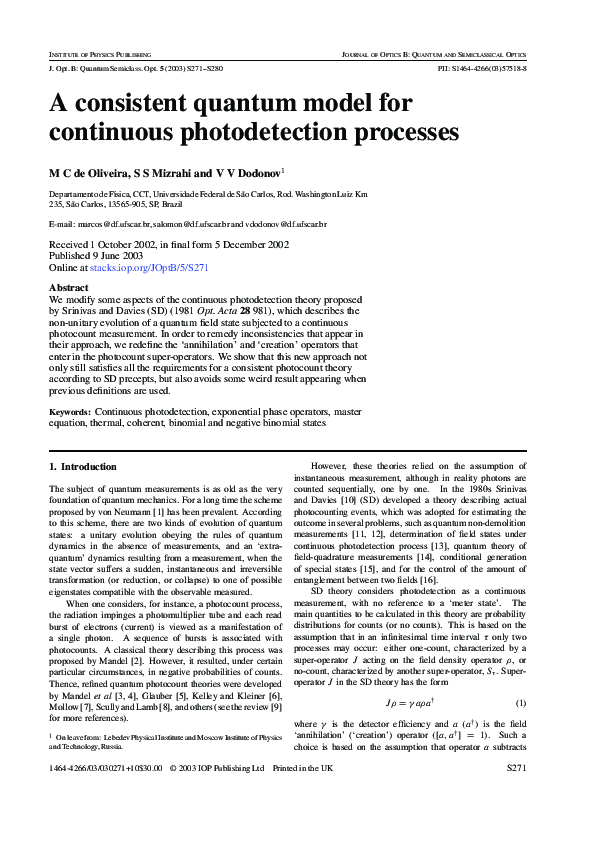 (PDF) A consistent quantum model for continuous photodetection processes
