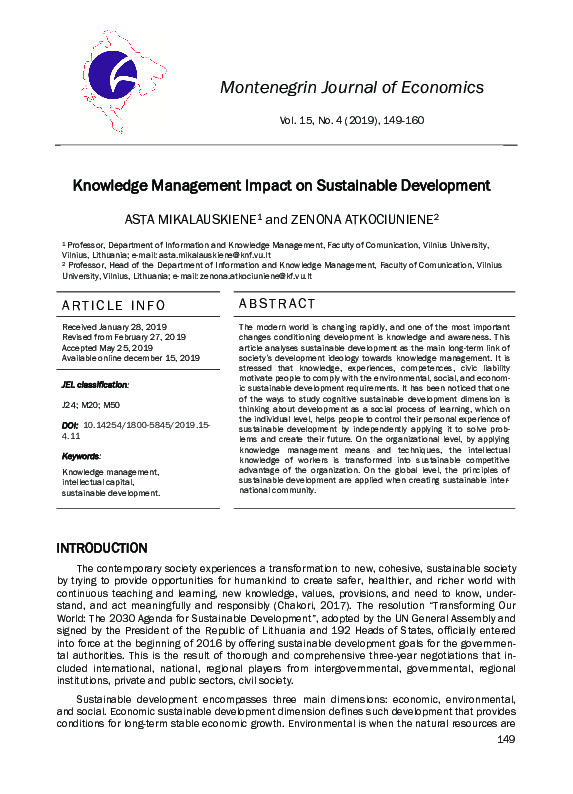 (PDF) Knowledge Management Impact on Sustainable Development