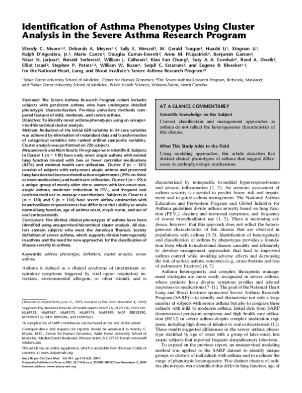 (PDF) Identification of Asthma Phenotypes Using Cluster Analysis in the ...