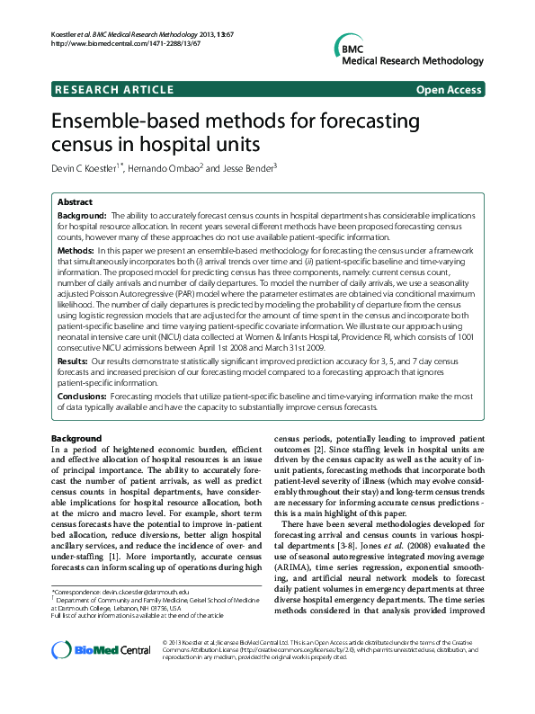 (PDF) Ensemble-based methods for forecasting census in hospital units