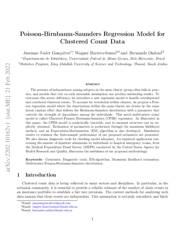 (PDF) Poisson-Birnbaum-Saunders Regression Model for Clustered Count Data