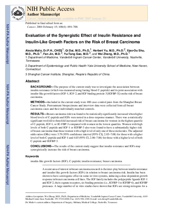 (PDF) Evaluation of the synergistic effect of insulin resistance and insulin-like growth factors ...