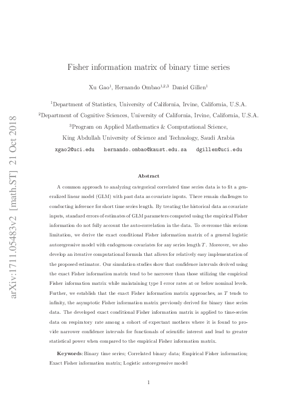 (PDF) Fisher information matrix of binary time series