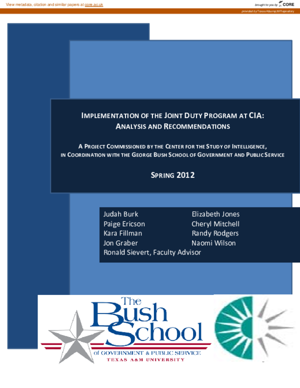 (PDF) Implementation of the Joint Duty Program at CIA: Analysis and ...