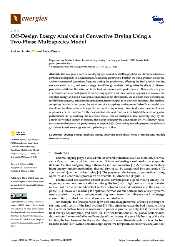(PDF) Off-Design Exergy Analysis of Convective Drying Using a Two-Phase ...