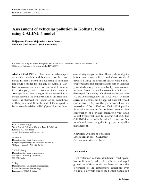 Pdf Vehicular Pollution Assessment In Kolkata