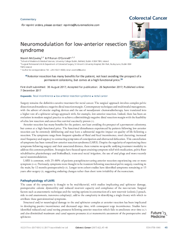 (PDF) Neuromodulation for low-anterior resection syndrome