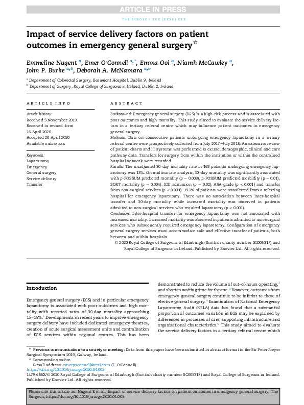 (PDF) Impact of service delivery factors on patient outcomes in ...