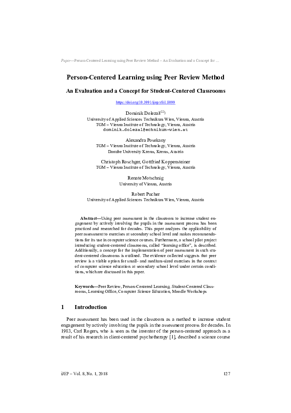 (PDF) Person-Centered Learning using Peer Review Method – An Evaluation ...
