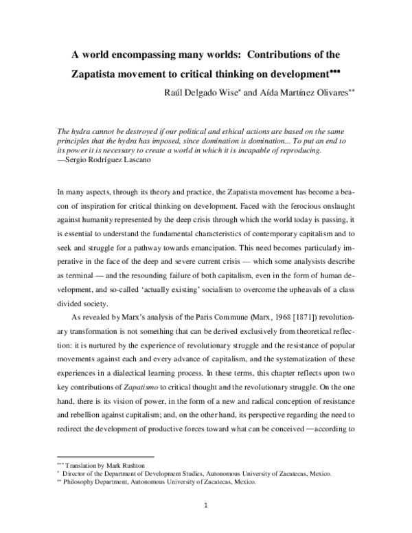 (PDF) A world encompassing many worlds: Contributions of the Zapatista ...