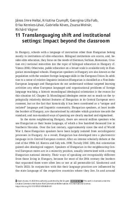 (PDF) 11 Translanguaging shift and institutional settings: Impact ...