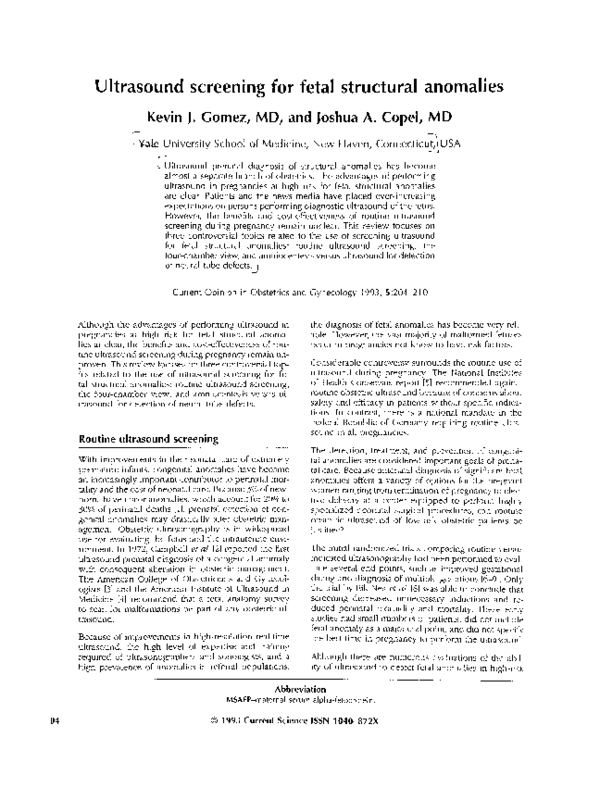 (PDF) Ultrasound screening for fetal structural anomalies
