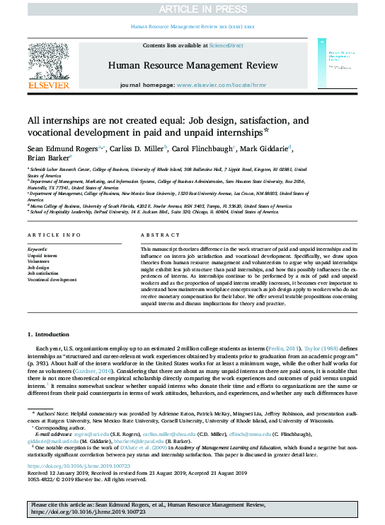 (PDF) All internships are not created equal: Job design, satisfaction, and vocational ...