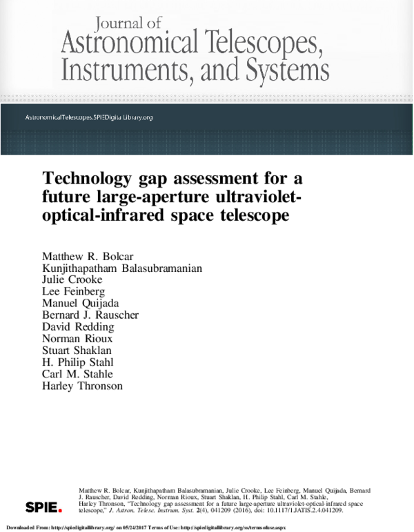 (PDF) Technology gap assessment for a future large-aperture ultraviolet ...