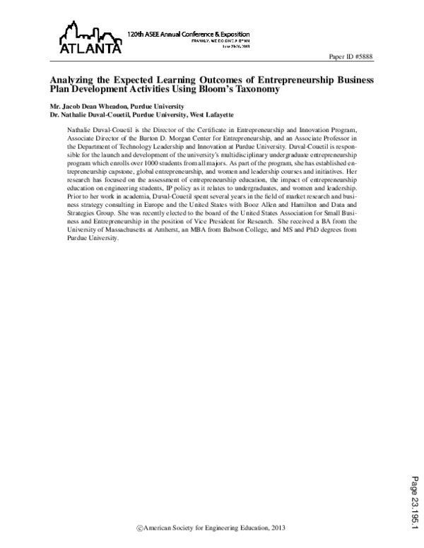 (PDF) Analyzing the Expected Learning Outcomes of Entrepreneurship ...