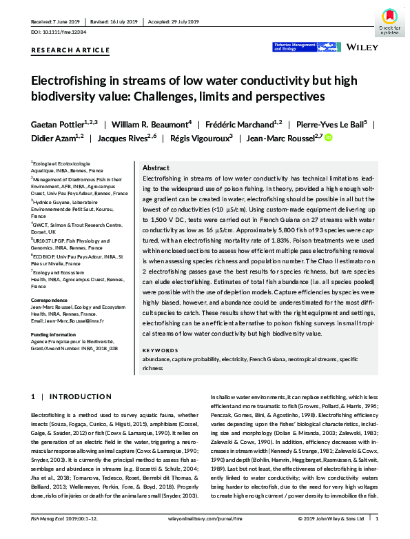 (PDF) Electrofishing in streams of low water conductivity but high ...