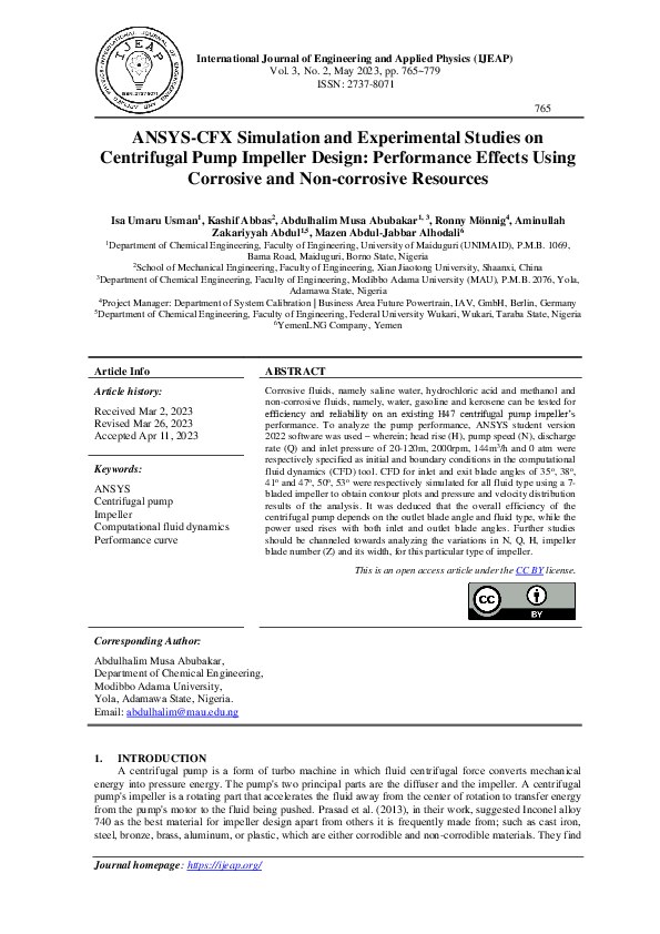 (PDF) ANSYS-CFX Simulation and Experimental Studies on Centrifugal Pump Impeller Design ...