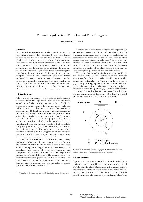 (PDF) Tunnel - Aquifer State Function and Flow Integrals