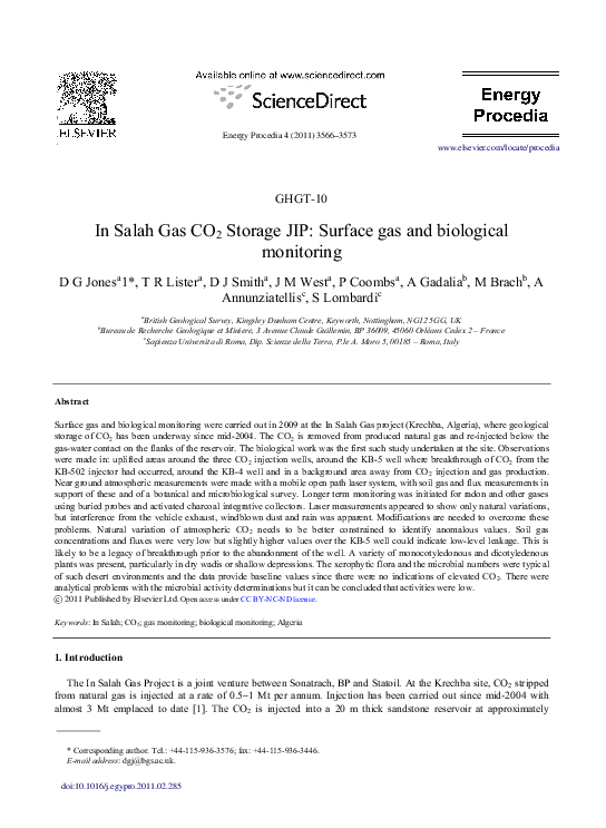 (PDF) In Salah gas CO2 storage JIP: Surface gas and biological monitoring