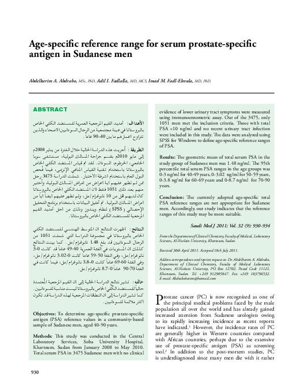 (PDF) Age-specific reference range for serum prostate-specific antigen ...