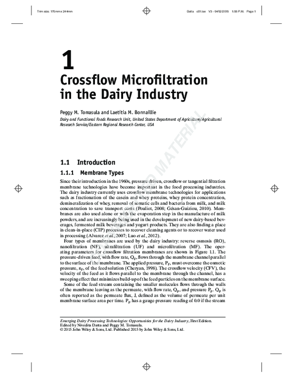 (PDF) Crossflow Microfiltration in the Dairy Industry