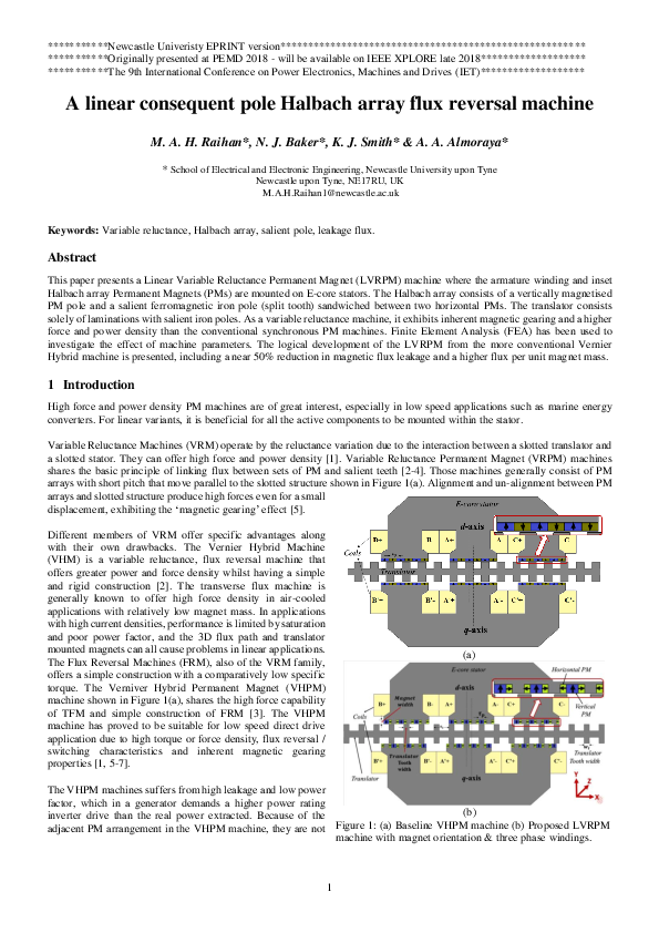 (PDF) Linear consequent pole Halbach array flux reversal machine