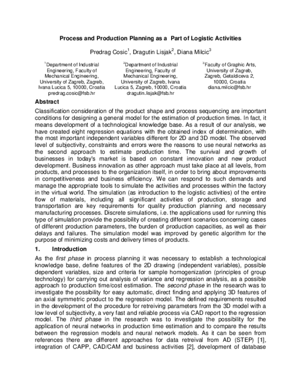 (PDF) Process and Production Planning as a Part of Logistic Activities