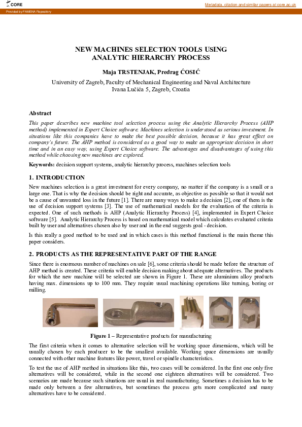 (PDF) New machines selection tools using analytic hierarchy process