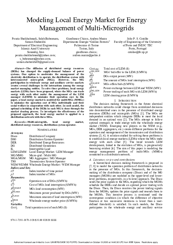 (PDF) Modeling Local Energy Market for Energy Management of Multi-Microgrids