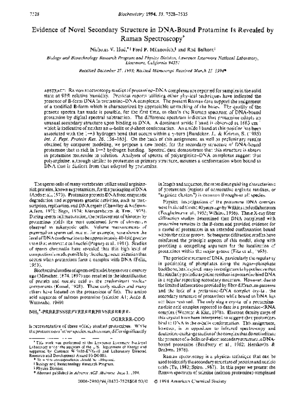 (PDF) Evidence of Novel Secondary Structure in DNA-Bound Protamine Is Revealed by Raman Spectroscopy