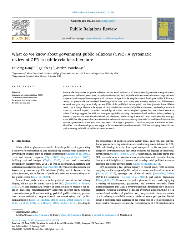 (PDF) What do we know about government public relations (GPR)? A ...