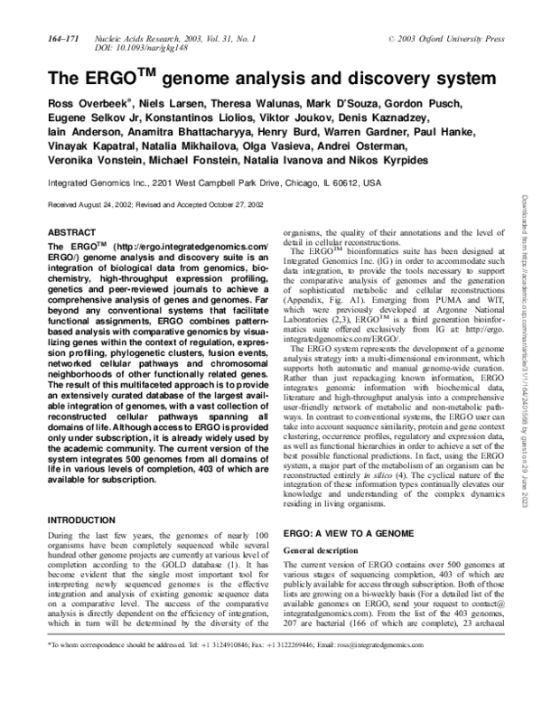 (PDF) The ERGOTM genome analysis and discovery system