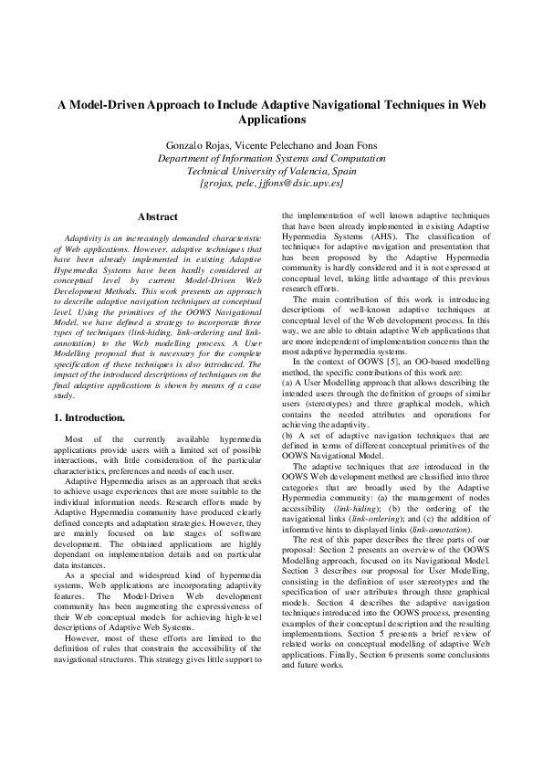Pdf A Model Driven Approach To Include Adaptive Navigational Techniques In Web Applications