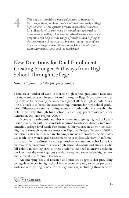 (PDF) New directions for dual enrollment: Creating stronger pathways ...