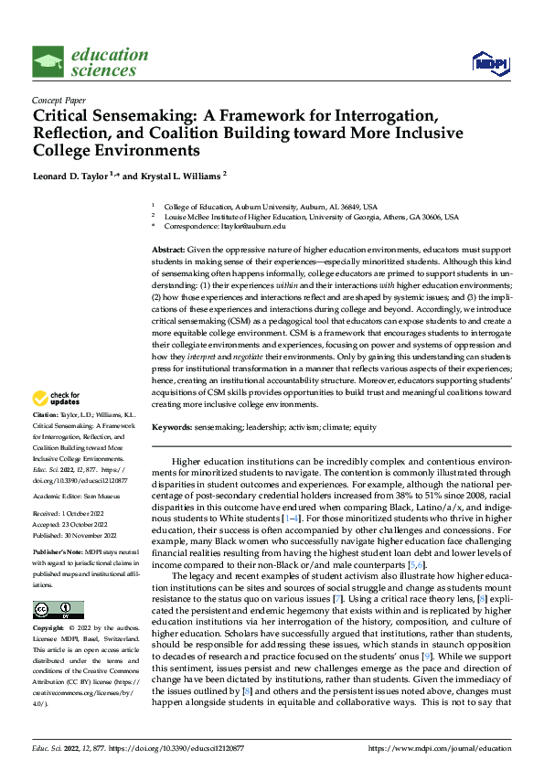 Pdf Critical Sensemaking A Framework For Interrogation Reflection And Coalition Building